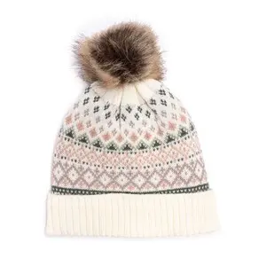 MUK LUKS Cuffed Wool Cap With Pom - Sage Multi