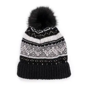 MUK LUKS Cuff Knit Beanie With Pom