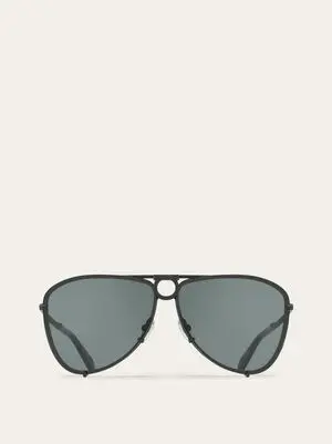 FERRAGAMO Aviator Frame Sunglasses With Interchangeable Lenses - Black