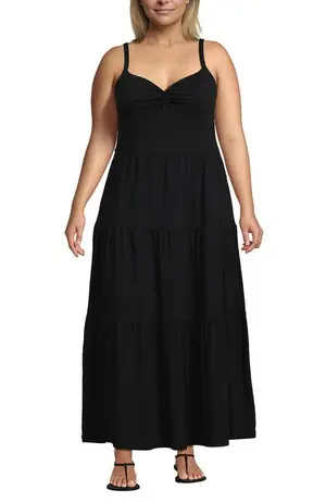 LANDS' END Plus Size Cotton Modal Twist Front Tiered Maxi Dress