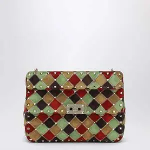 Valentino Garavani Small Rockstud Spike Bag In Patchwork Suede - Cream