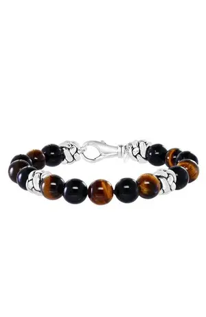 EFFY 925 Sterling Silver Midnight Luxe Tiger Eye & Onyx Beaded Bracelet - Black
