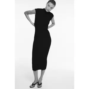 H&M Rib-knit Mock Turtleneck Dress - Black