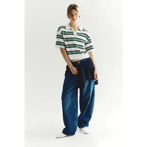 H&M Fine-knit Polo Shirt - White/striped