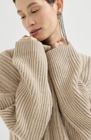 Brunello Cucinelli Sparkling & Dazzling Cashmere And Wool Ribbed Sweater