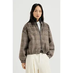 Brunello Cucinelli Checked Alpaca And Wool Bomber Jacket With Dazzling Degradé Embroidery And Thermore® Padding