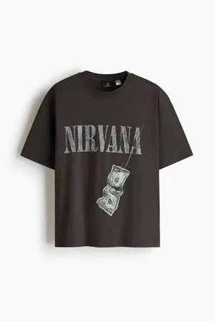 H&M Relaxed-fit Printed Cotton T-shirt - Black/nirvana