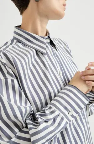 Brunello Cucinelli Wide Stripe Silk Poplin Shirt