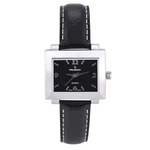 PEUGEOT Rectangular Easy Read Leather Watch28x35mm Black