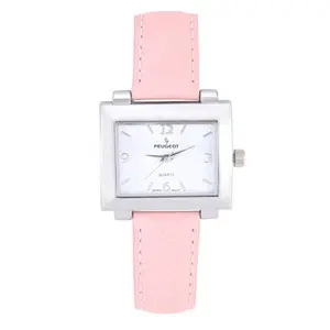 PEUGEOT Rectangular Easy Read Leather Watch28x35mm - Pink