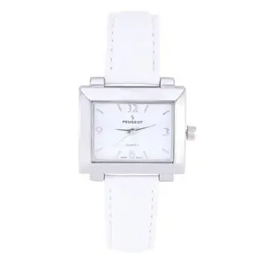 PEUGEOT Rectangular Easy Read Leather Watch28x35mm - White