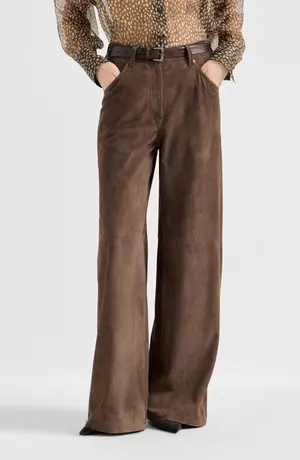 Brunello Cucinelli Suede Baggy Trousers With Monili