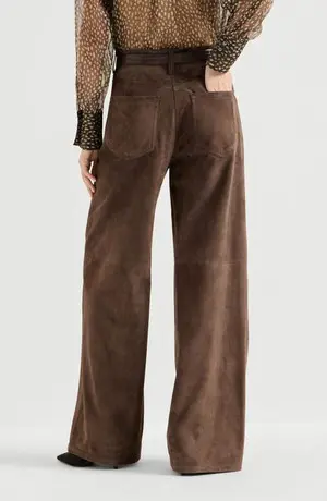 Brunello Cucinelli Suede Baggy Trousers With Monili