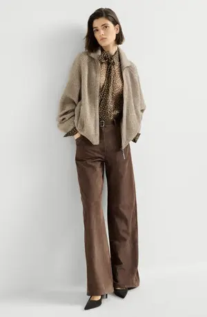 Brunello Cucinelli Suede Baggy Trousers With Monili