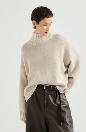 Brunello Cucinelli Cashmere Turtleneck Sweater With Shiny Zipper