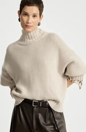 Brunello Cucinelli Cashmere Turtleneck Sweater With Shiny Zipper