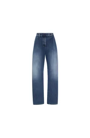 Brunello Cucinelli Comfort Cotton Denim Loose Curved Trousers With Monili