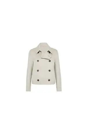 Brunello Cucinelli Hand-crafted Cropped Pea Coat In Cashmere Double Beaver Cloth With Monili