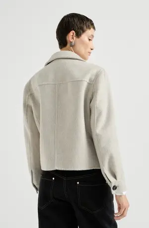 Brunello Cucinelli Hand-crafted Cropped Pea Coat In Cashmere Double Beaver Cloth With Monili