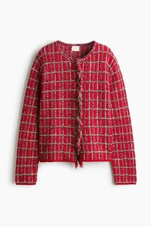 H&M Frayed Jacquard-knit Cardigan