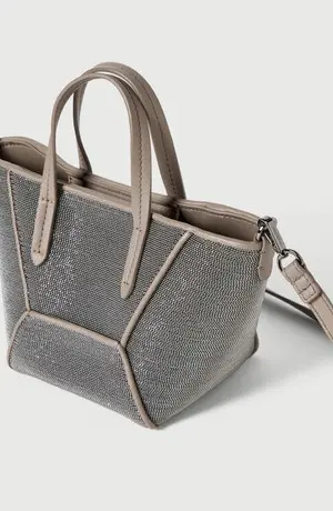Brunello Cucinelli Precious Bc Duo Mini Bag In Grained Leather - Grey