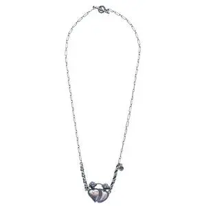 GEM KINGDOM Double Sacred Heart Necklace - Silver
