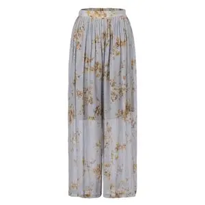 BELSIZE25 Dahlia Series – Floral Print Rayon Wide-leg Trousers - Blue/grey