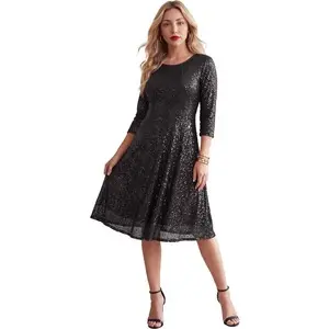Roaman's Sequin Mesh Fit And Flare Dress - Black