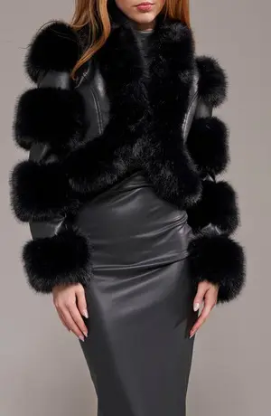 AZALEA WANG Loverboy Faux Leather Moto Jacket With Faux Fur Trim - Black