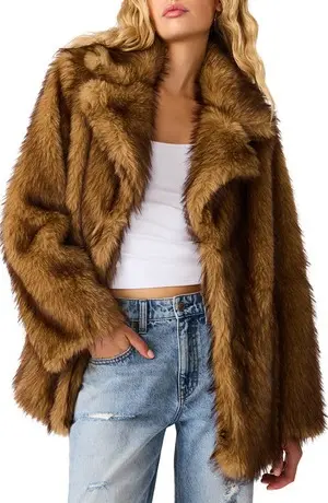 Steve Madden Kindra Faux Fur Coat - Antelope