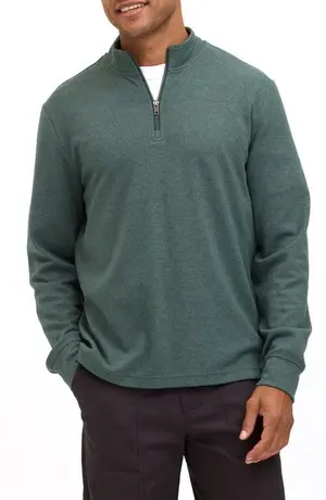 THREADS 4 THOUGHT Kace Herringbone Brushed Jacquard Quarter Zip Pullover - Alpine
