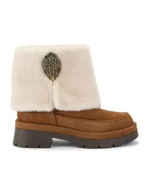Kurt Geiger Suede And Faux Fur Blighty Cozy Ankle Boots - Beige