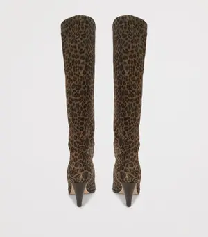 Kurt Geiger Suede Leopard Print Lambeth Knee-high Boots