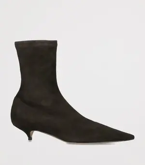 THE ROW Liisa Suede Kitten Ankle Boots 35