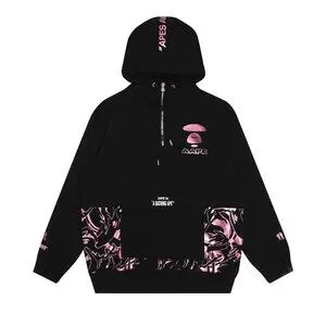 AAPE Quarter Zip Panel Camo Hoodie - Black