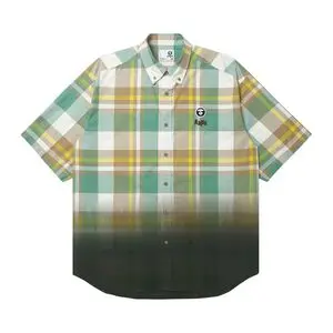 AAPE Moonface Embroidered Gradient Plaid Short-sleeve Shirt 'beige/green - Tan
