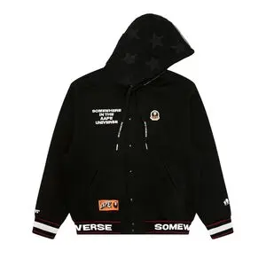 AAPE Moonface Logo Hooded Varsity Jacket - Black