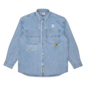 AAPE Moonface Embroidered Denim Shirt - Blue
