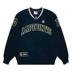 AAPE Moonface Logo V-neck Sweatshirt 'navy - Blue