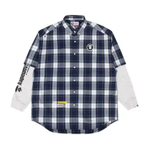 AAPE Moonface Panelled Button-down Shirt 'navy/ivory - Blue
