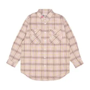 AAPE Moonface Chest Pocket Plaid Shirt 'beige/light - Tan