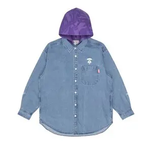 AAPE Moonface Embroidered Hooded Shirt /light - Blue