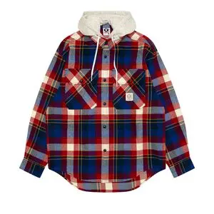 AAPE Now Moonface Check Hooded Shirt Jacket 'navy/red - Blue