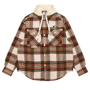 AAPE Moonface Check Hooded Shirt 'ivory/brown - Cream