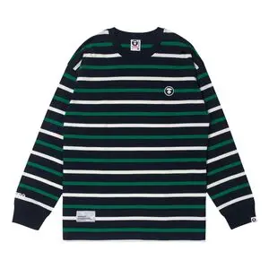 AAPE Moonface Patch Striped Long-sleeve Tee 'navy/green - Blue