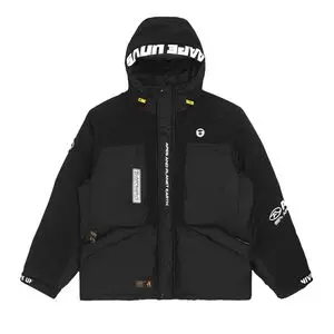 AAPE Moonface Panelled Hooded Down Jacket - Black