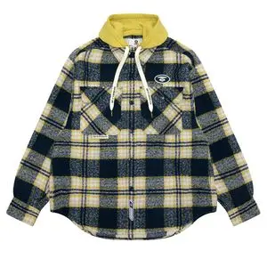 AAPE Moonface Check Hooded Shirt 'navy/yellow - Blue