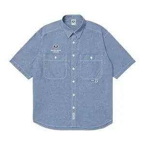 AAPE Moonface Embroidered Short-sleeve Shirt - Blue