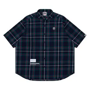 AAPE Moonface Patch Check Short-sleeve Shirt 'navy/purple - Blue
