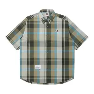 AAPE Moonface Patch Plaid Short-sleeve Shirt 'beige/khaki - Tan